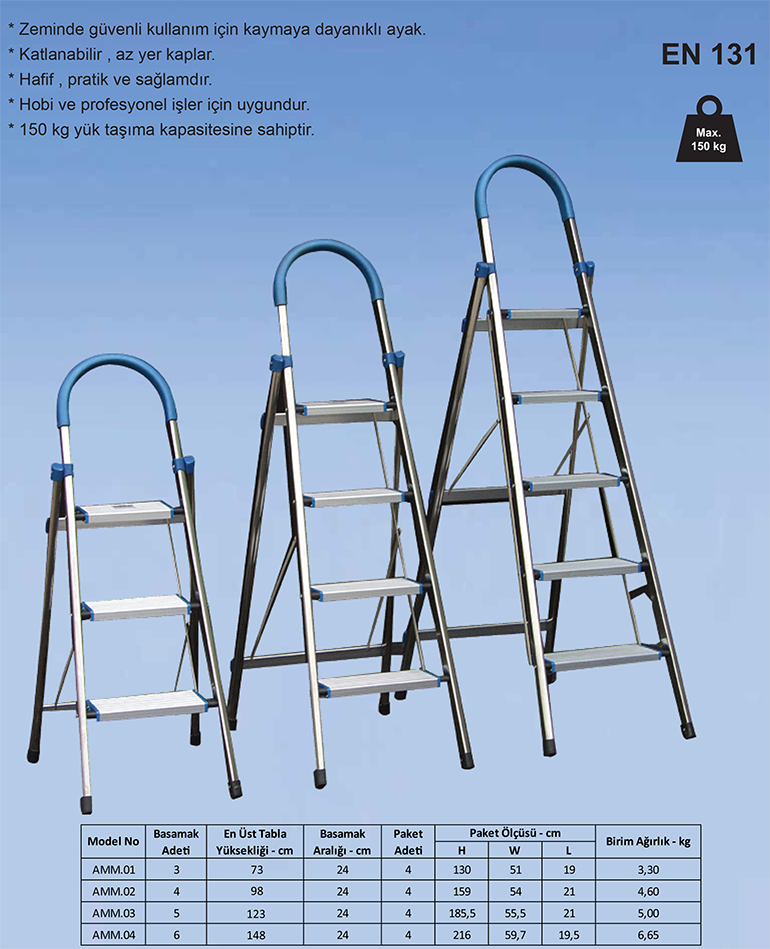 MERDİVENLER - Ev Tipi Mini Alüminyum Merdivenler (Boy Seçiniz) - AMM Serisi